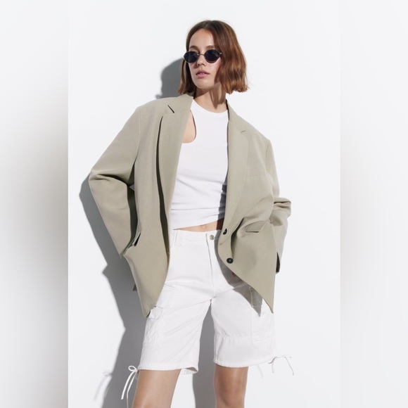 Zara | Jackets & Coats | Zara Nwt Oversized Vented Linen Blend Blazer ...